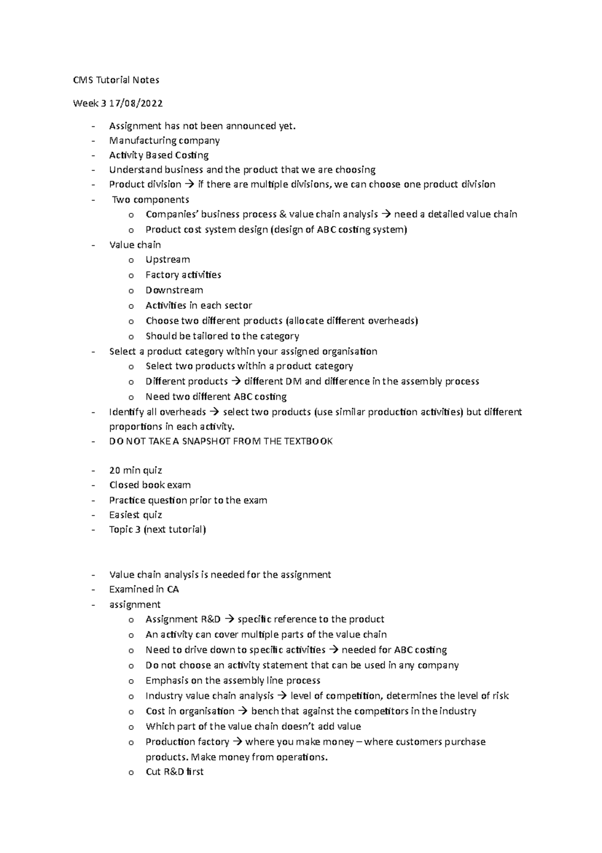 CMS Tutorial Notes - CMS Tutorial Notes Week 3 17/08/ Assignment has ...