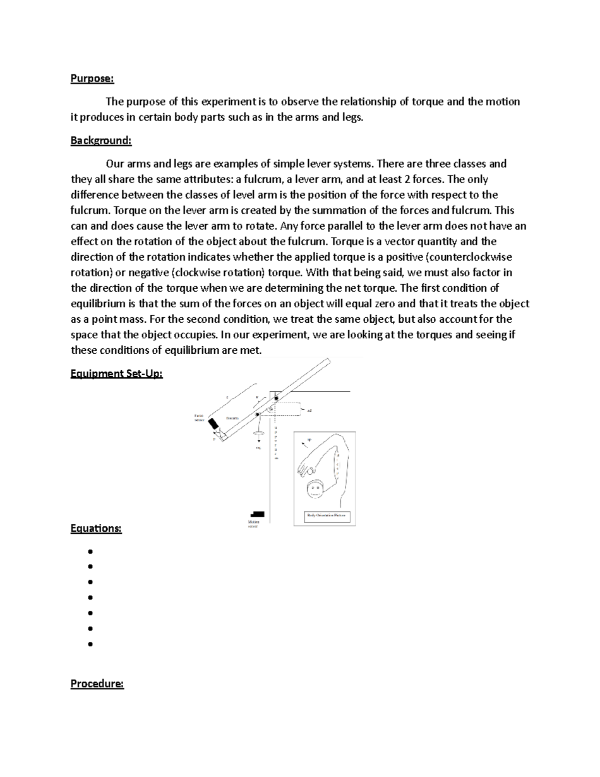 Exp 8 Torque - Purpose: The purpose of this experiment is to observe ...