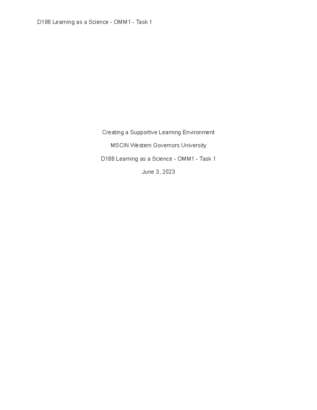 D186 Task 1 passed - Creating a Supportive Learning Environment MSCIN ...