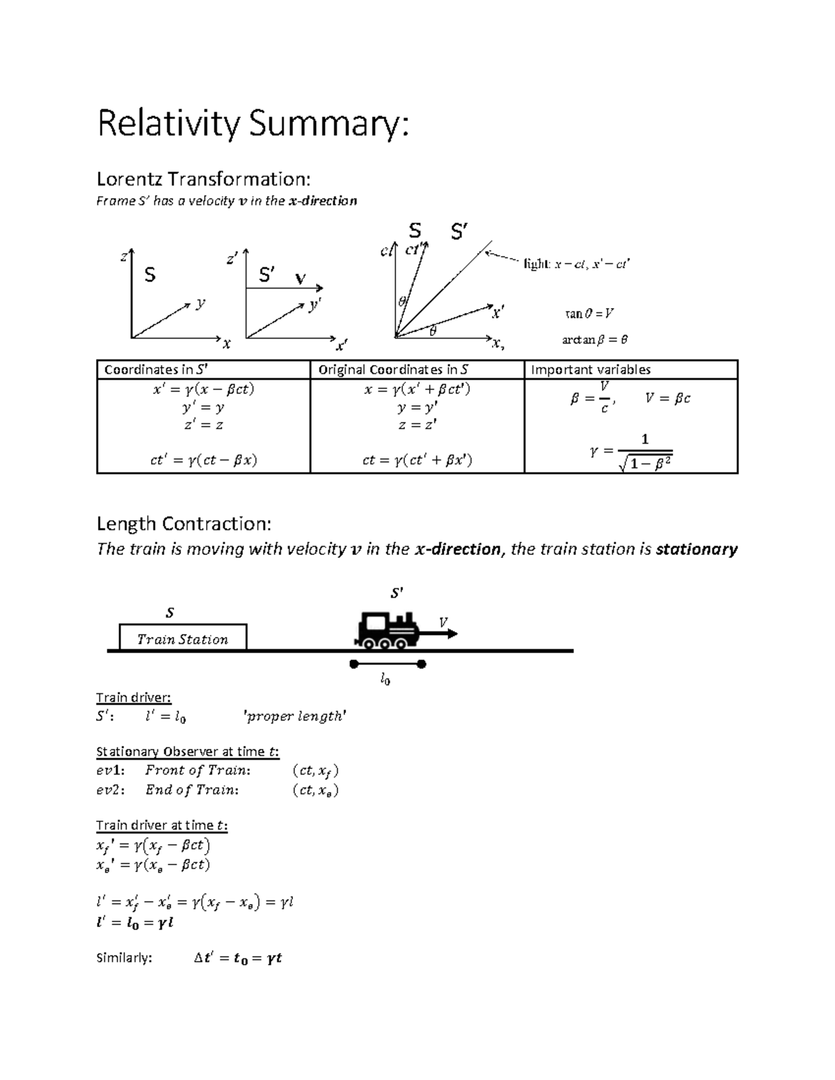 Theory Of Relativity Summary - Summary - lectures 1 - 6 - Warning: TT ...