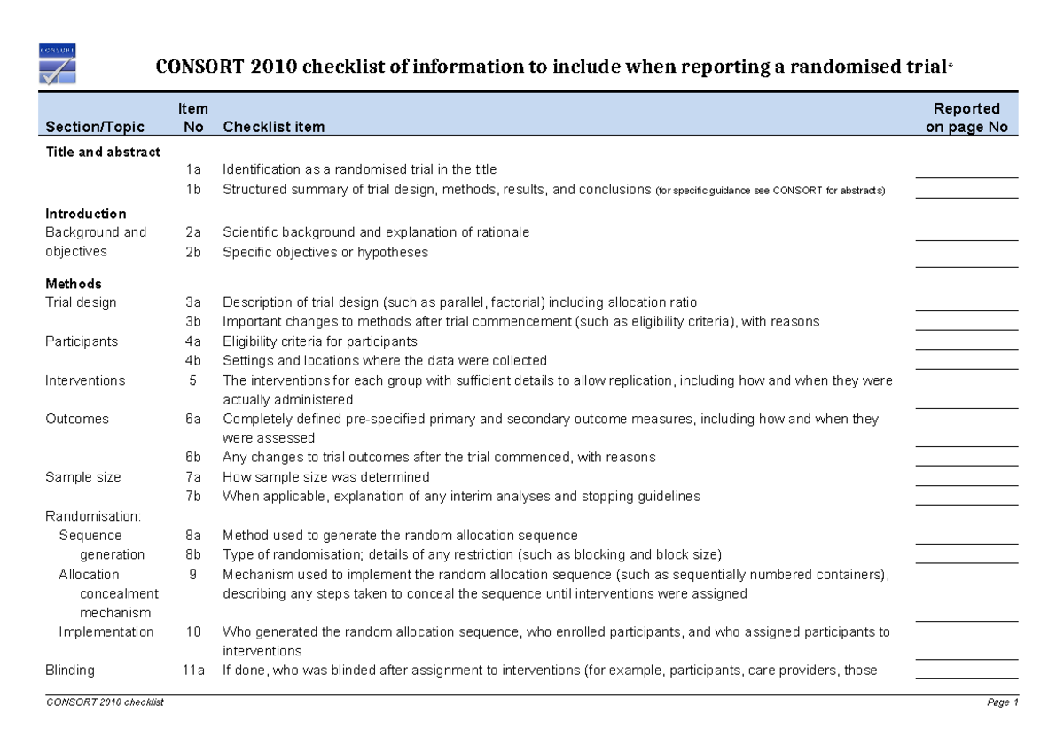 Consort 2010 Checklist - CONSORT 2010 checklist of information to ...