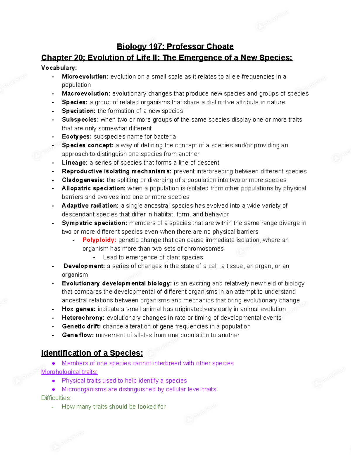 Principles of Modern Biology II Chapter 20 - Biology 197: Professor ...