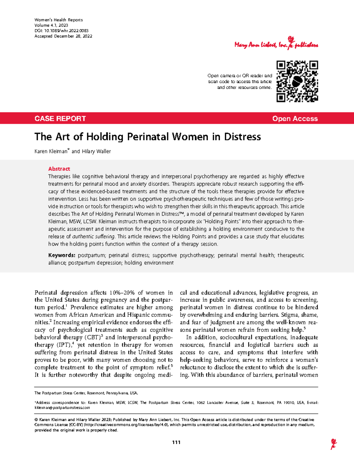 Kleiman - The Artof Holding Perinatal Womenin Distress - Open camera or ...