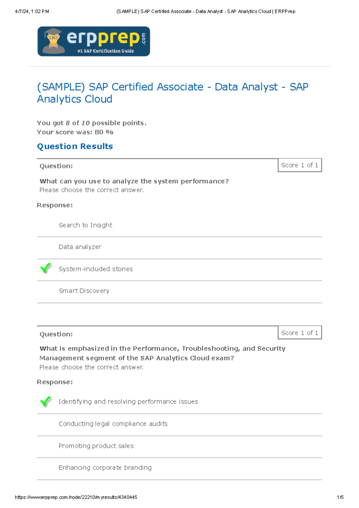 Sap Questions - Score 1 of 1 Score 1 of 1 (SAMPLE) SAP Certified ...