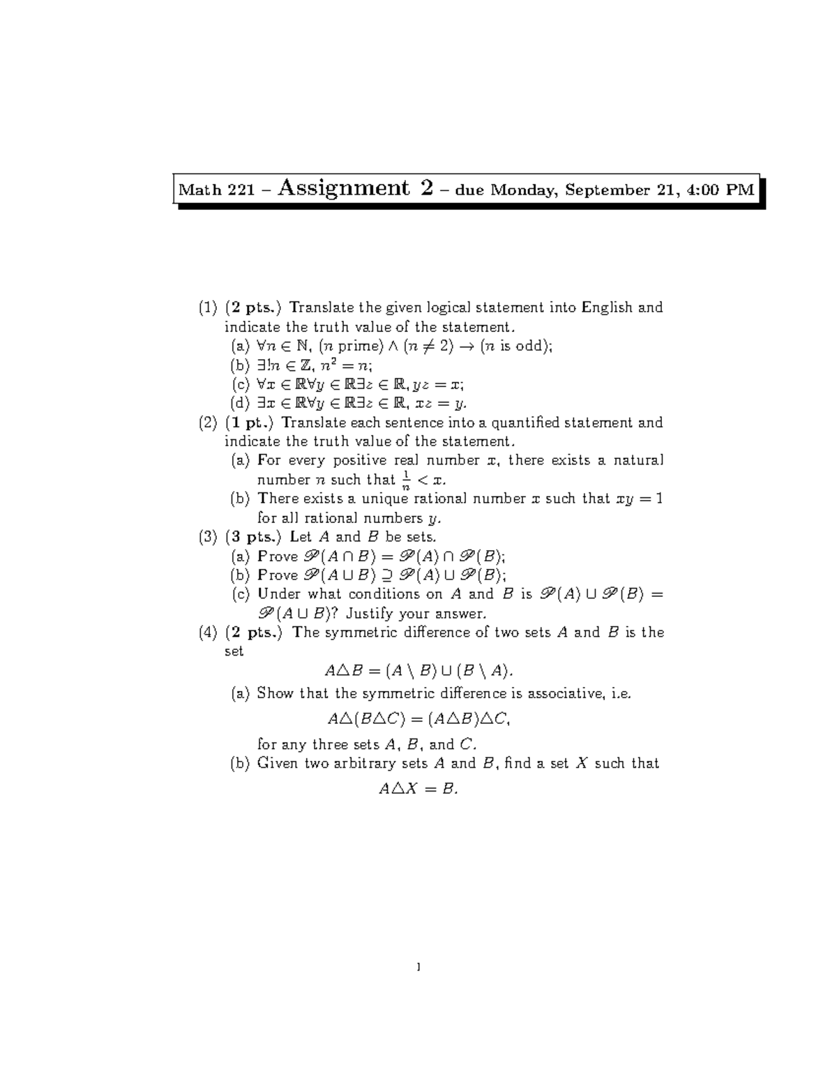 Math 221 Assignment 2 - Math 221 –Assignment 2– due Monday, September ...