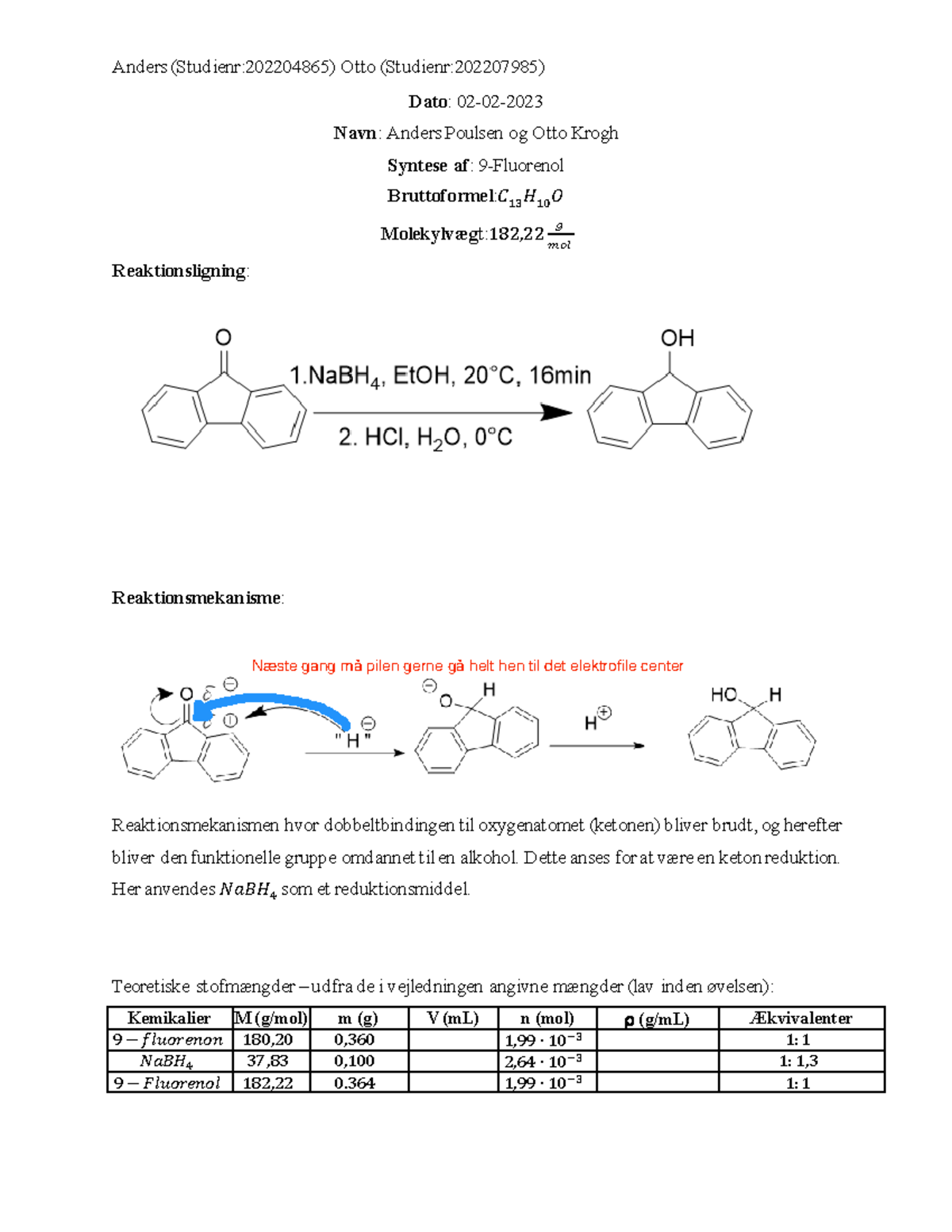 øvelse 1 organisk syntese af 9-Flourenol - Dato: 02-02- Navn: Anders ...