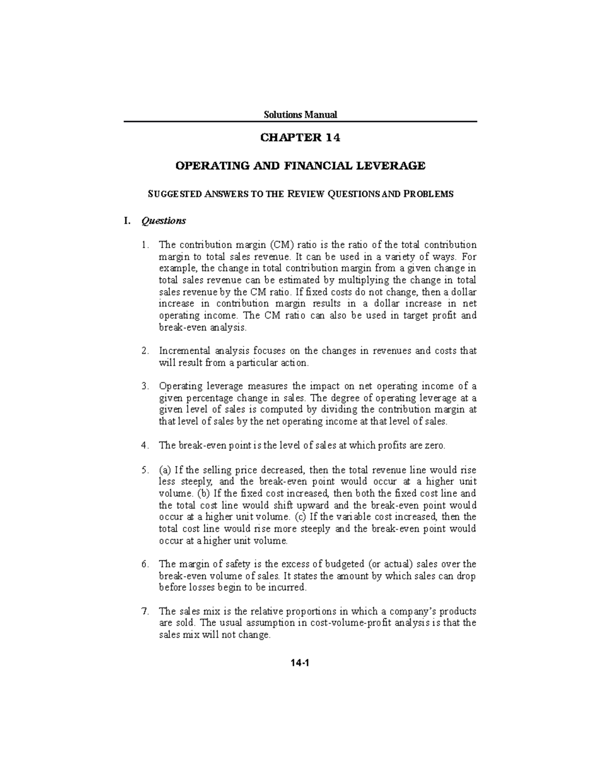 Chapter 14 - answer - Lecture notes 1 - Solutions Manual CHAPTER 14 ...