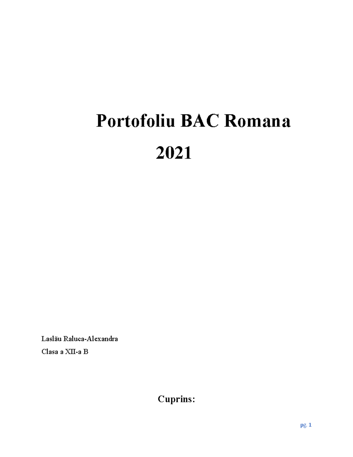 Pdfcoffee.com bac-romana-8-pdf-free - Portofoliu BAC Romana 2021 Laslãu Raluca-Alexandra Clasa a ...