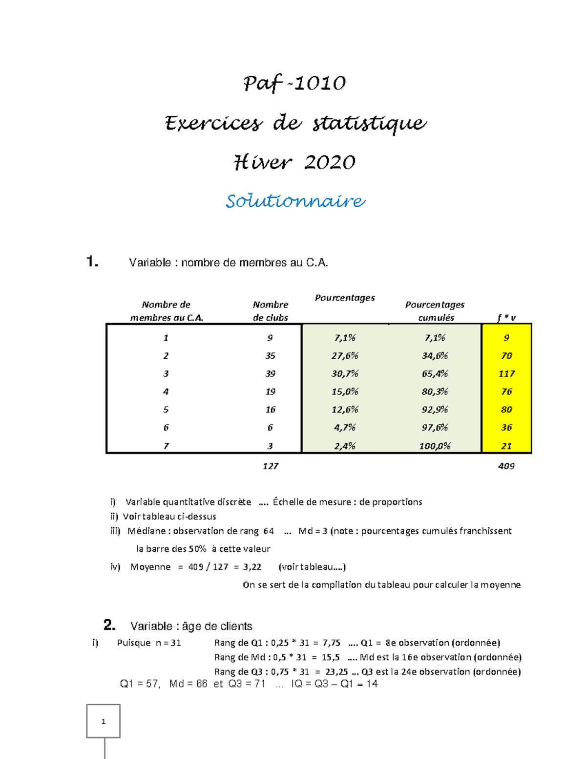 PAF-1010 Corrige - Corrigé chapitre Stats - PAF1010 - Warning: TT: undefined function: 32 ...