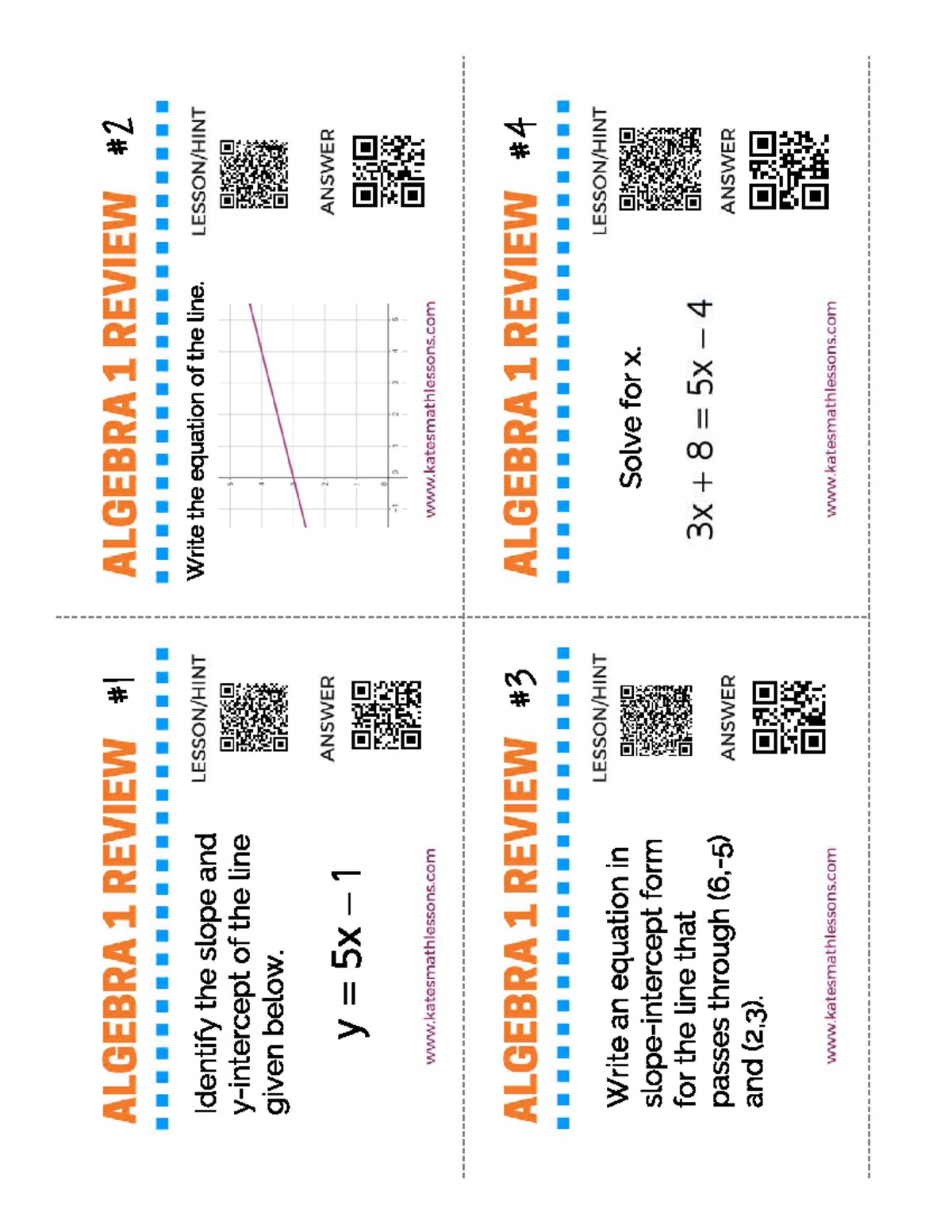 Algebra 1 Review TASK Cards WITH Lesson AND Answer QR Codes - Studocu