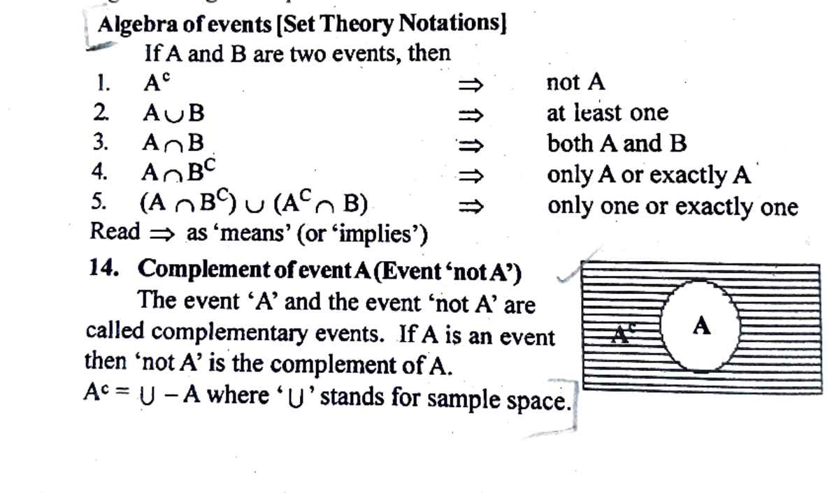 Statistics Notes of the topic number system - Algebra ofevents (Set ...