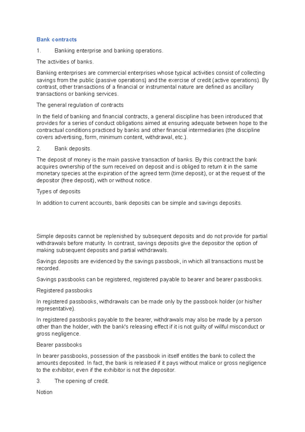 Bank contracts 6 - SOCIEDADES LAW - Bank contracts Banking enterprise ...