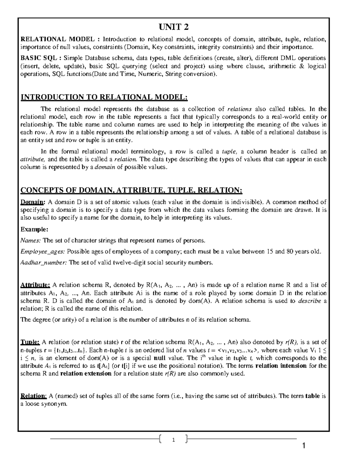 Unit2 relation model - software engineering - 1 UNIT 2 RELATIONAL MODEL ...