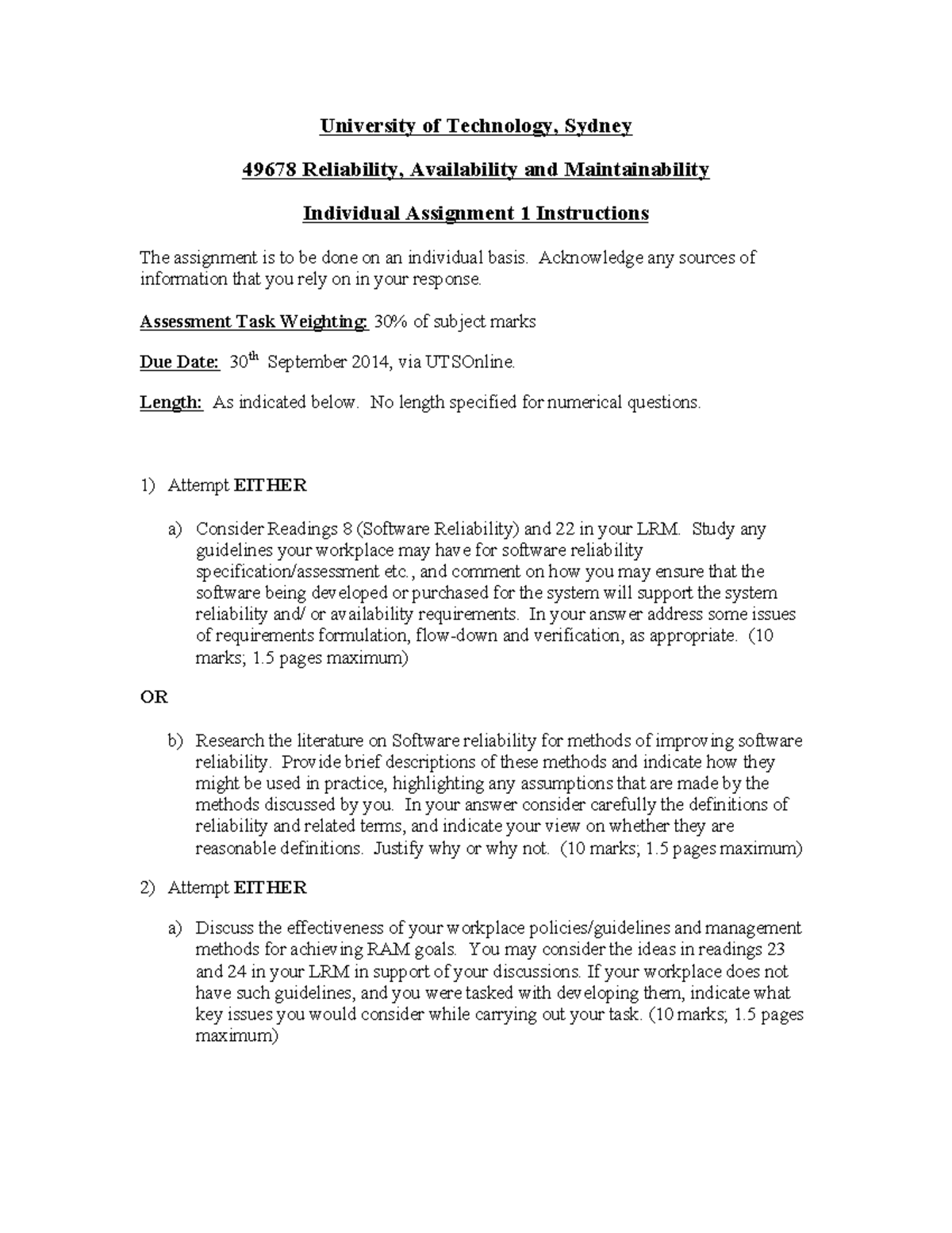 Individual Assignment 1 - University of Technology, Sydney 49678 ...