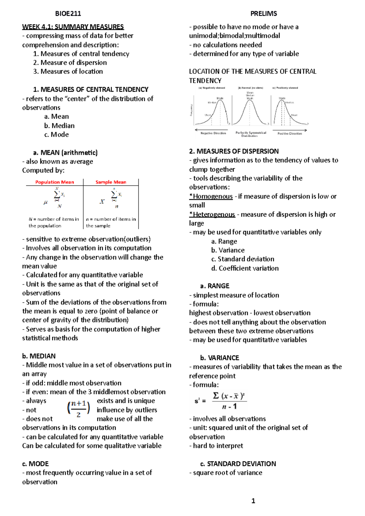 Biostatistics and Epidemiology-Transes-Prelim-Week4-5 - WEEK 4: SUMMARY ...