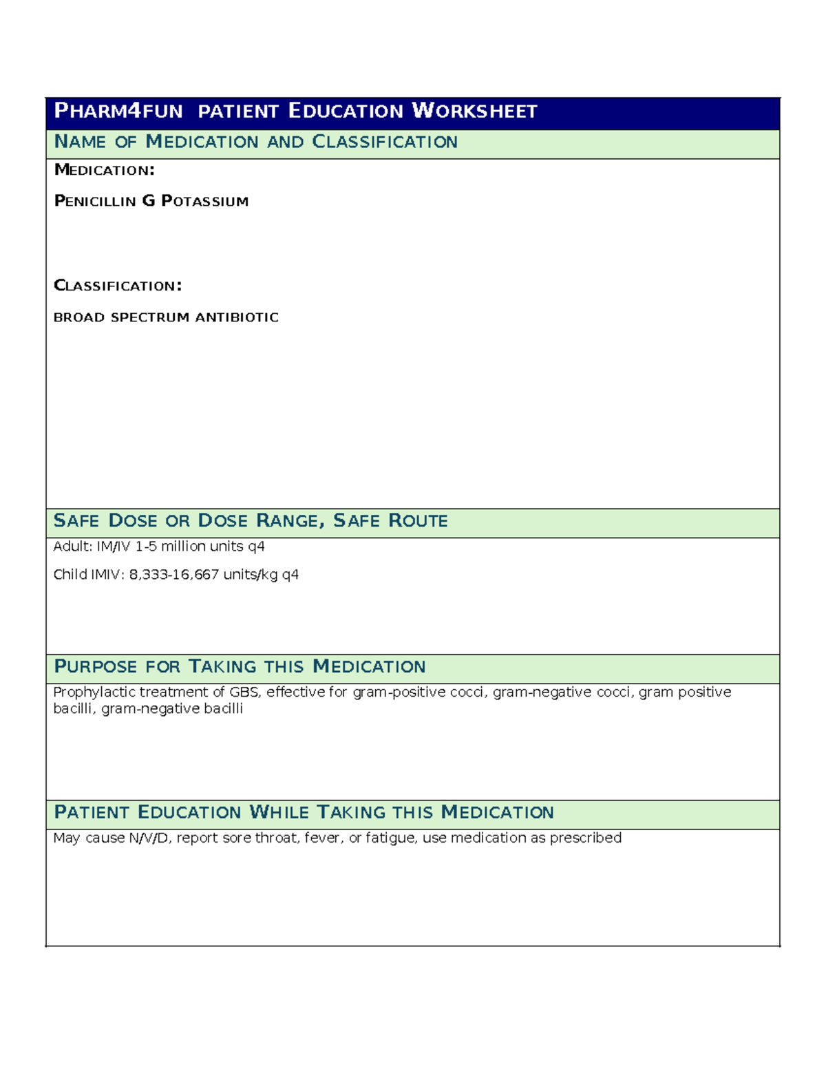 Brenda Patton Drug 1 - vsim - PHARM 4 FUN PATIENT EDUCATION WORKSHEET ...
