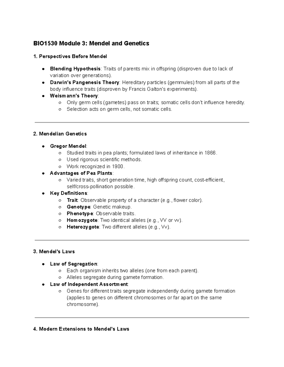 BIO1530 Module 3. Mendel and Genetics - BIO1530 Module 3: Mendel and ...