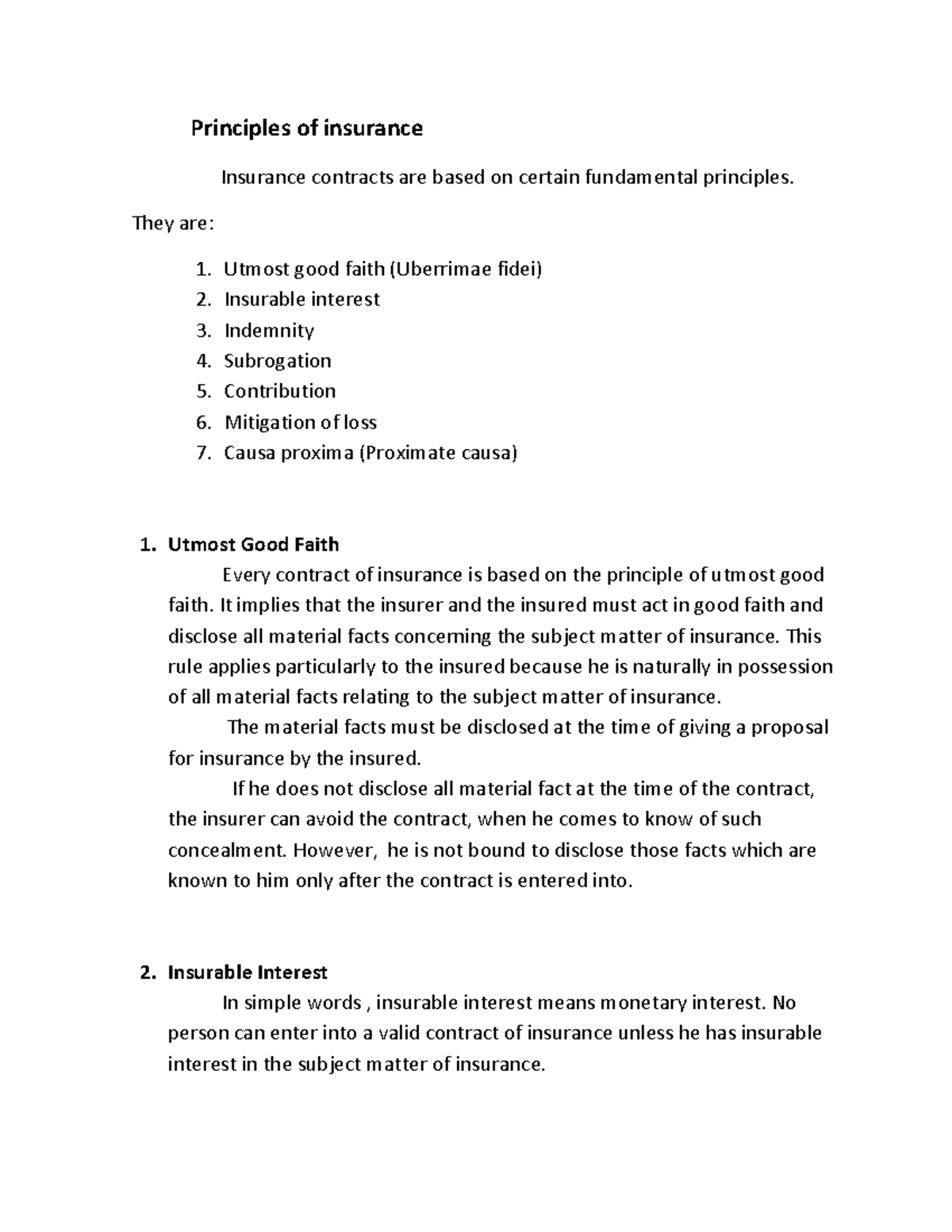 Principles of insurance - Principles of insurance Insurance contracts ...