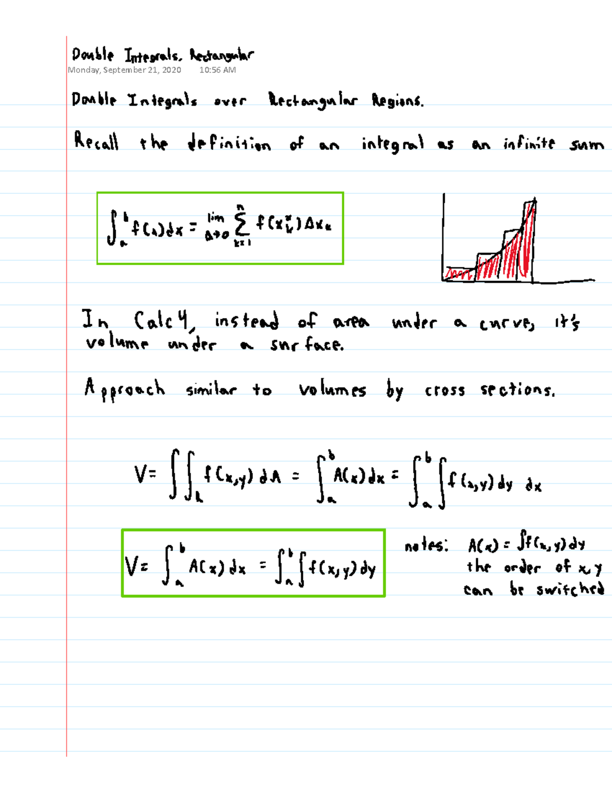 8 Double Rectangular Integrals - Math 264 - Monday, September 21, 2020 ...