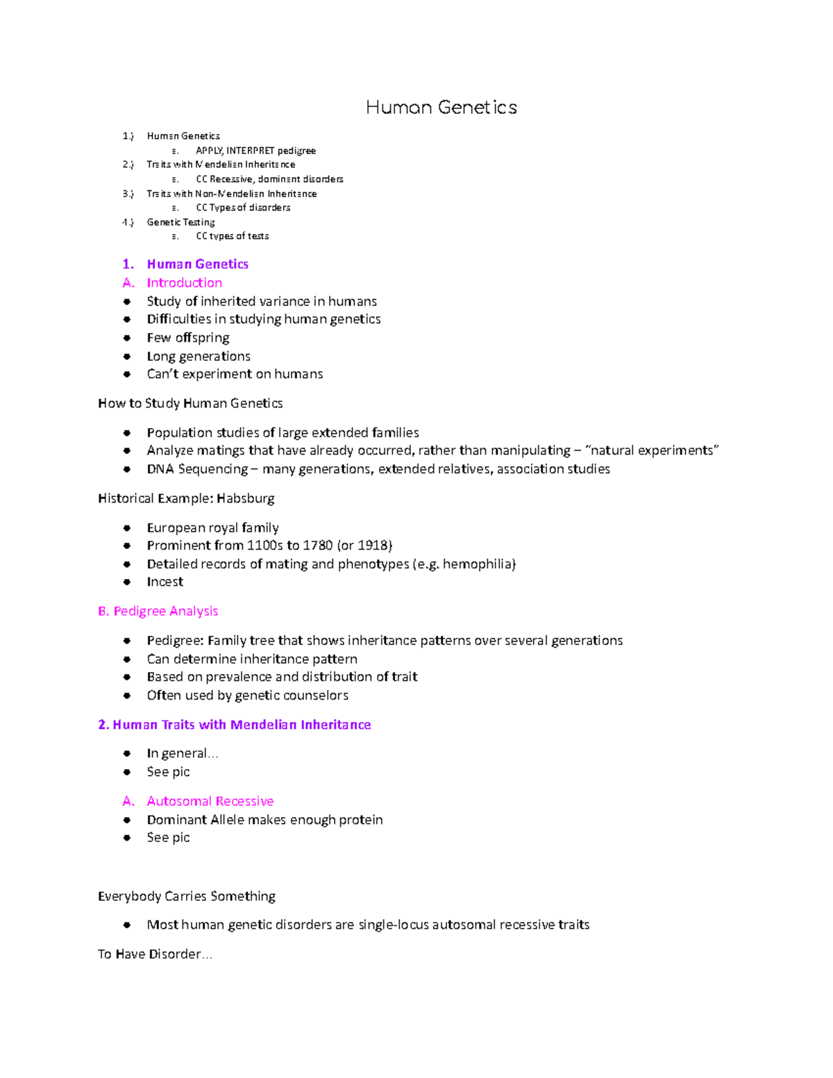Human Genetics - Lecture notes - Human Genetics 1.) Human Genetics 2 ...
