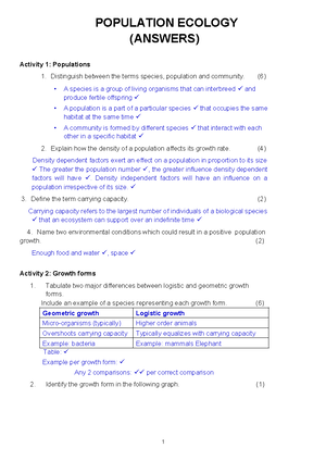 Matric Population Ecology - Bio Grade 12 Environmental studies ...