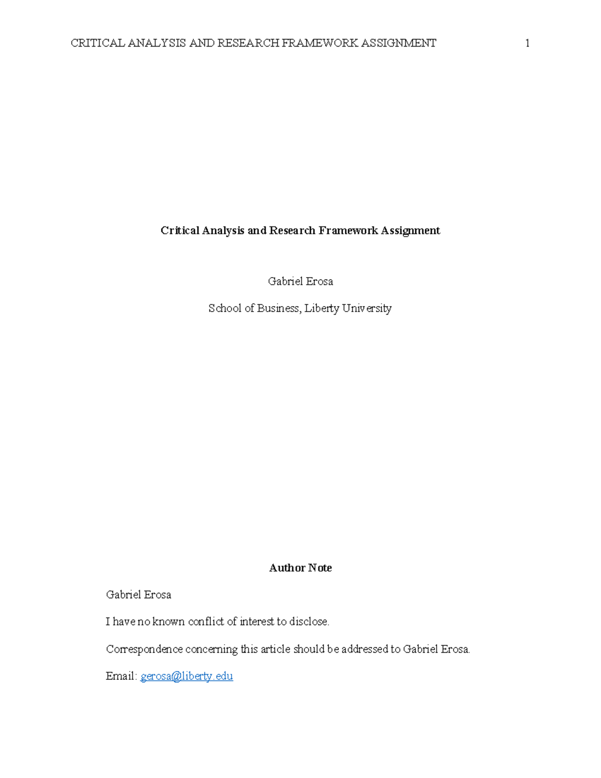 BUSI-711-Critical Analysis and Research Framework Assignment - Critical ...