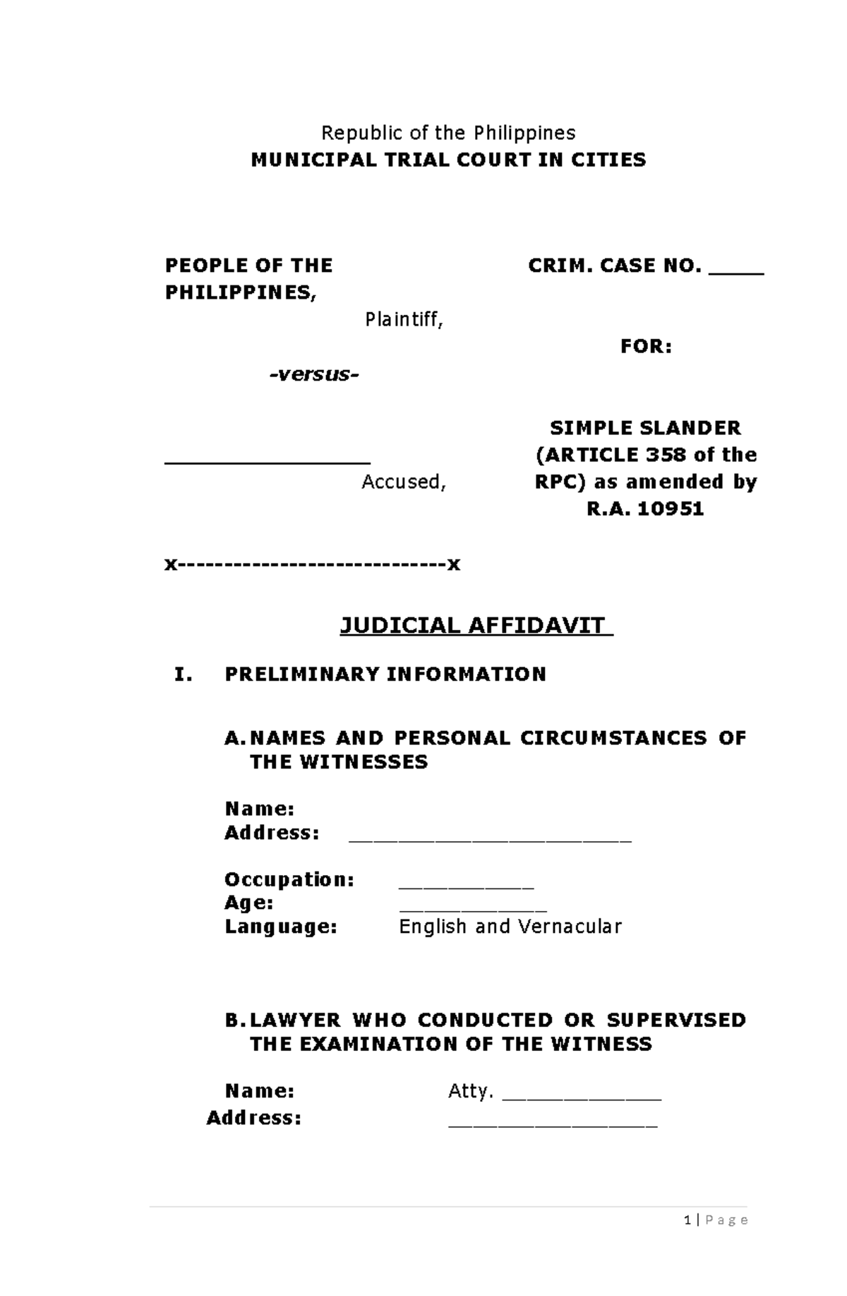 Sample Studio DOCS Judicial- Affidavit - Republic of the Philippines ...
