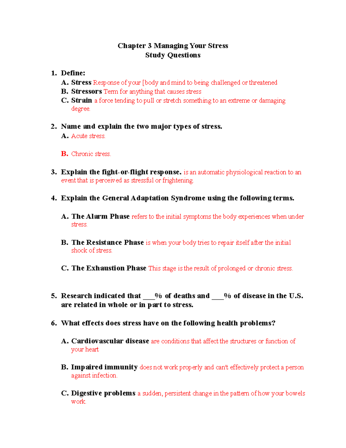 Chapter 3 Managing Your Stress - Chapter 3 Managing Your Stress Study ...