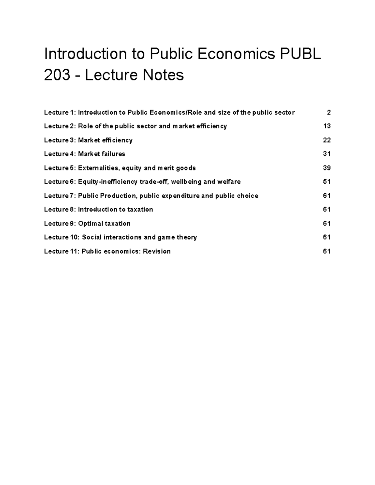 Introduction to Public Economics PUBL203 - Lecture Notes - Introduction ...