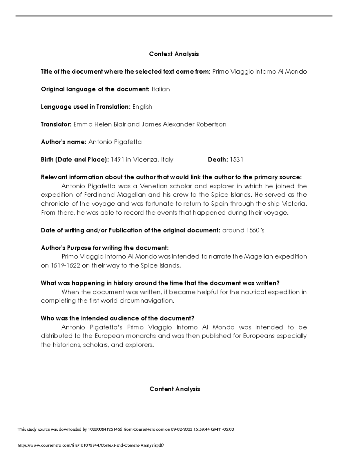 Context and Content Analysis - Context Analysis Title of the document ...