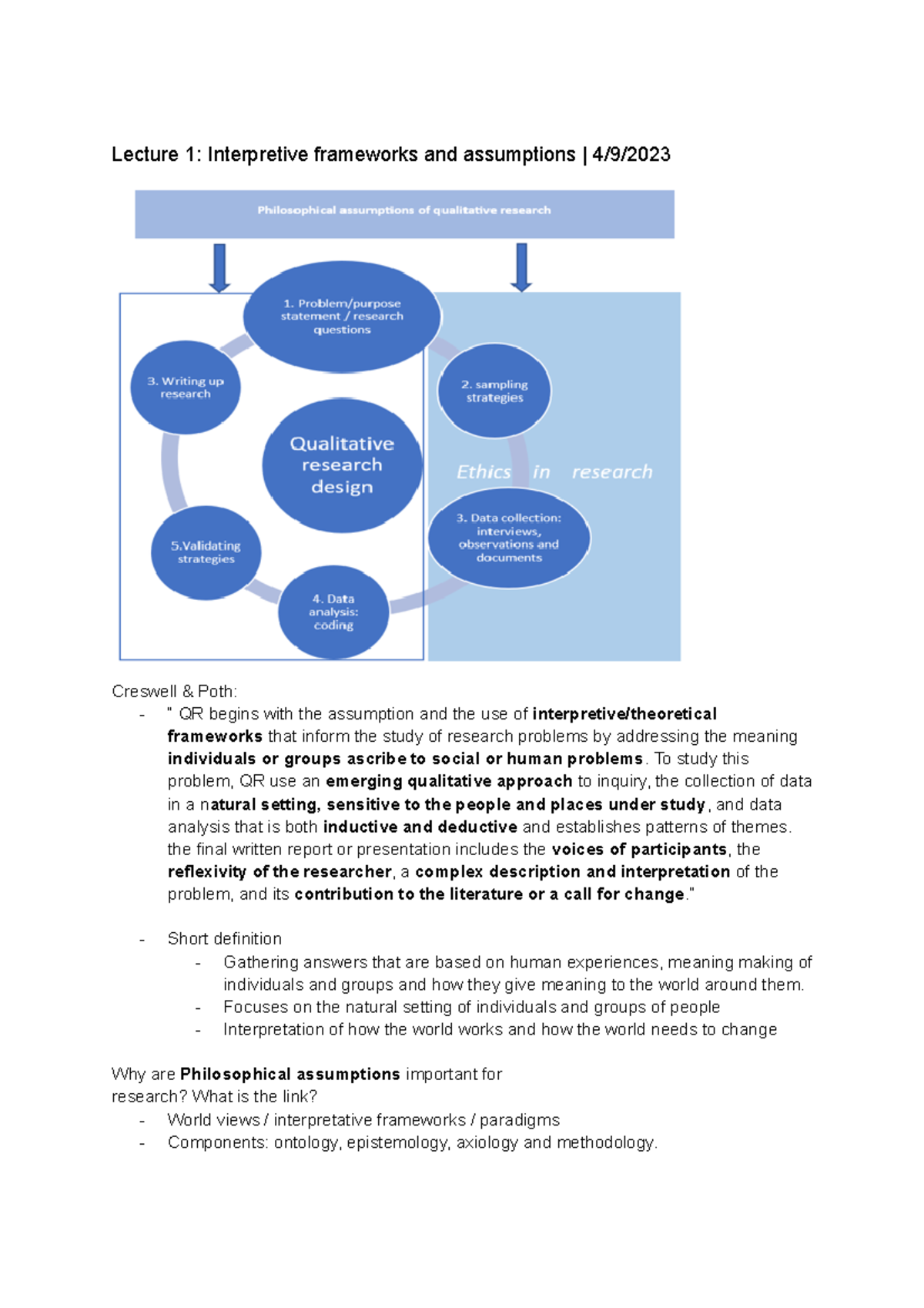Qualitative Methods College-aantekeningen - Lecture 1: Interpretive ...