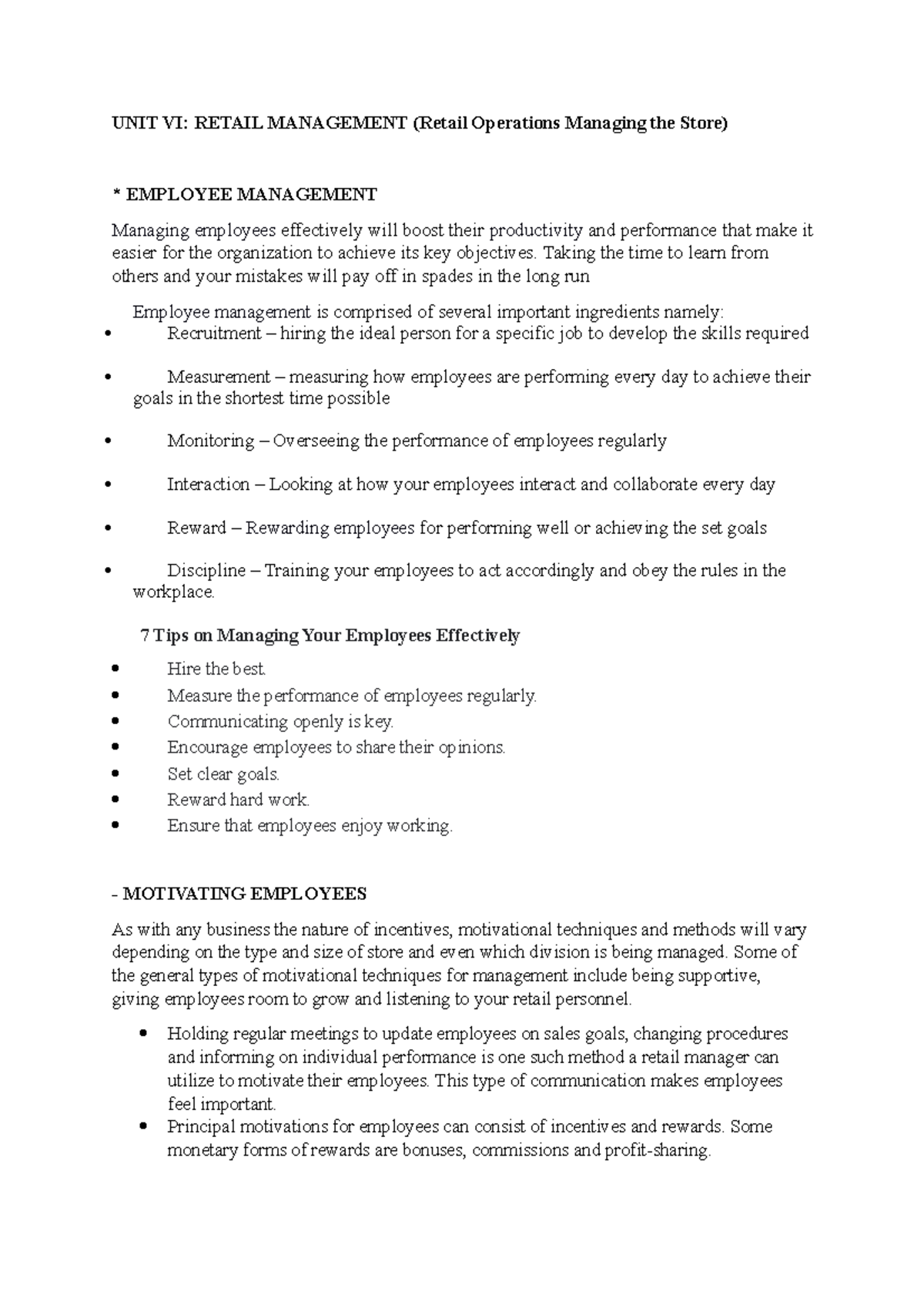 UNIT-VI- Retail- Management-Retail-Operations-Managing-the-Store - UNIT ...