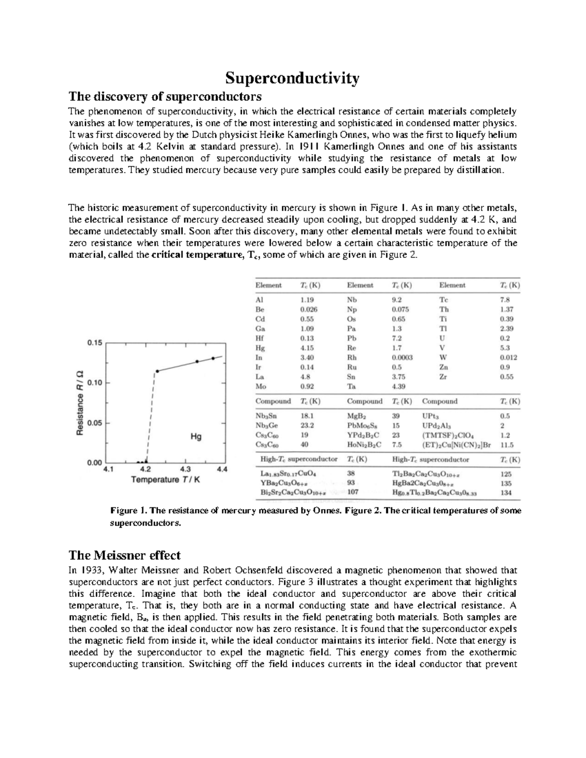 Superconductivity 1 - Superconductivity The discovery of superconductors The phenomenon of - Studocu