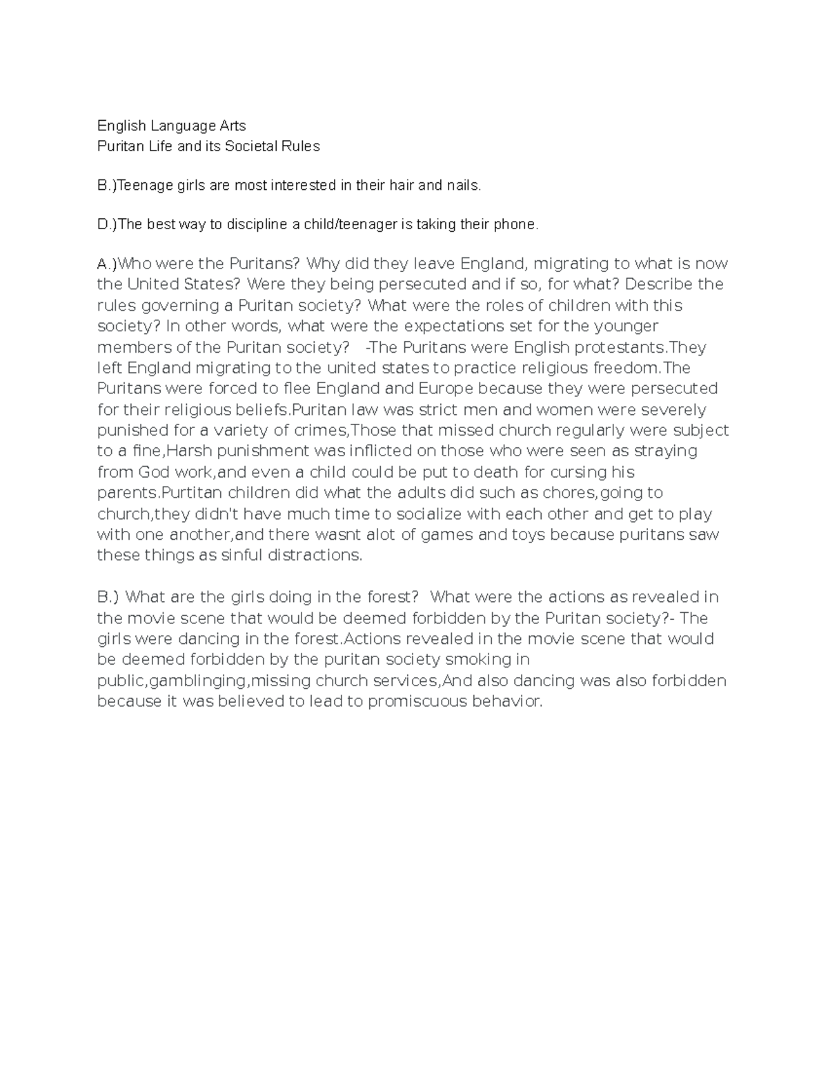 - Puritan Life and Its Societal Rules - English Language Arts Puritan ...