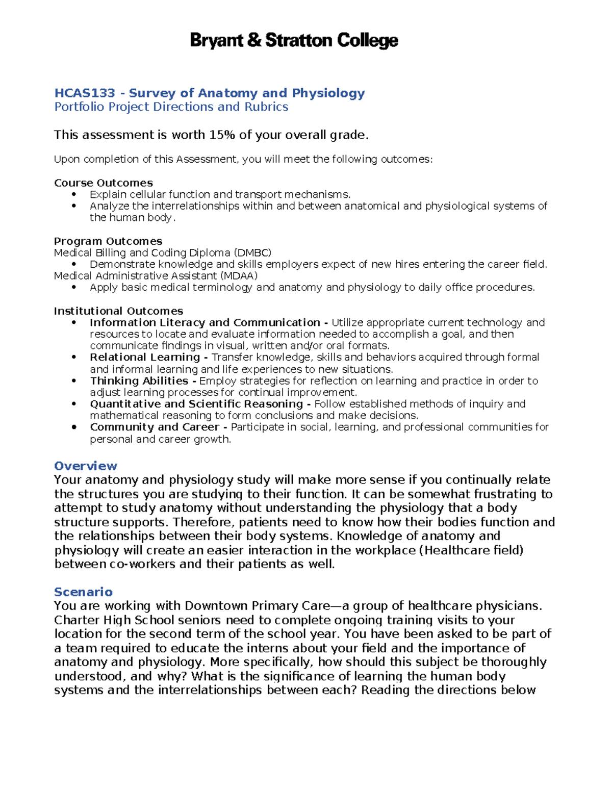 HCAS133 - Portfolio Project Directions and Rubric - HCAS133 - Survey of ...