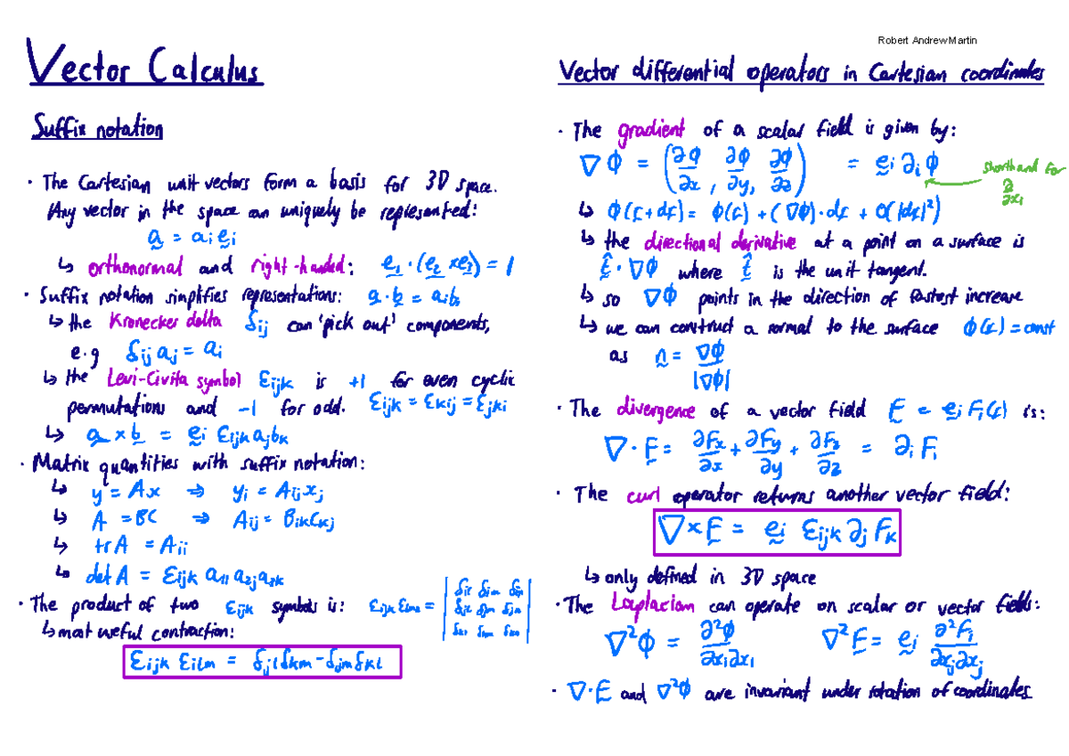 1B vectorcalc - Notes - Vector Calculus Suffix notation The Cartesian ...