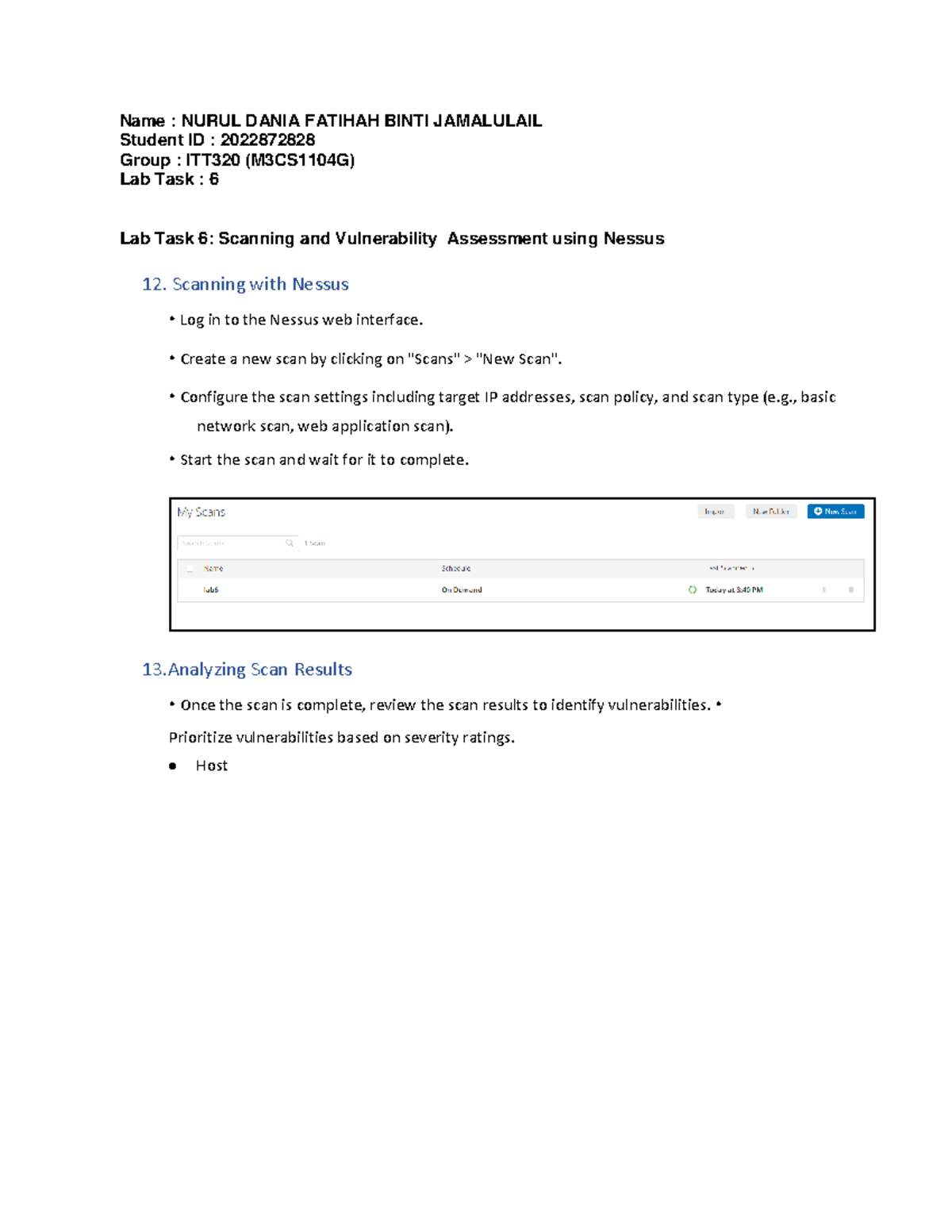 Lab Task 6 Scanning And Vulnerability Assessment Using Nessus Scanning With Nessus • Log In
