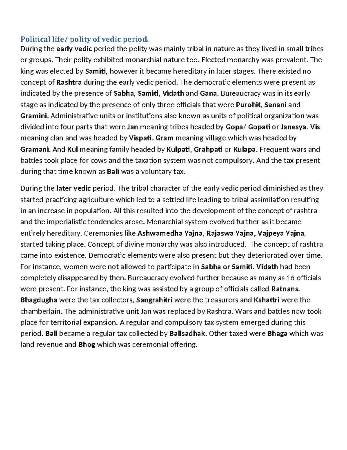 History presentation - Political life/ polity of vedic period. During ...