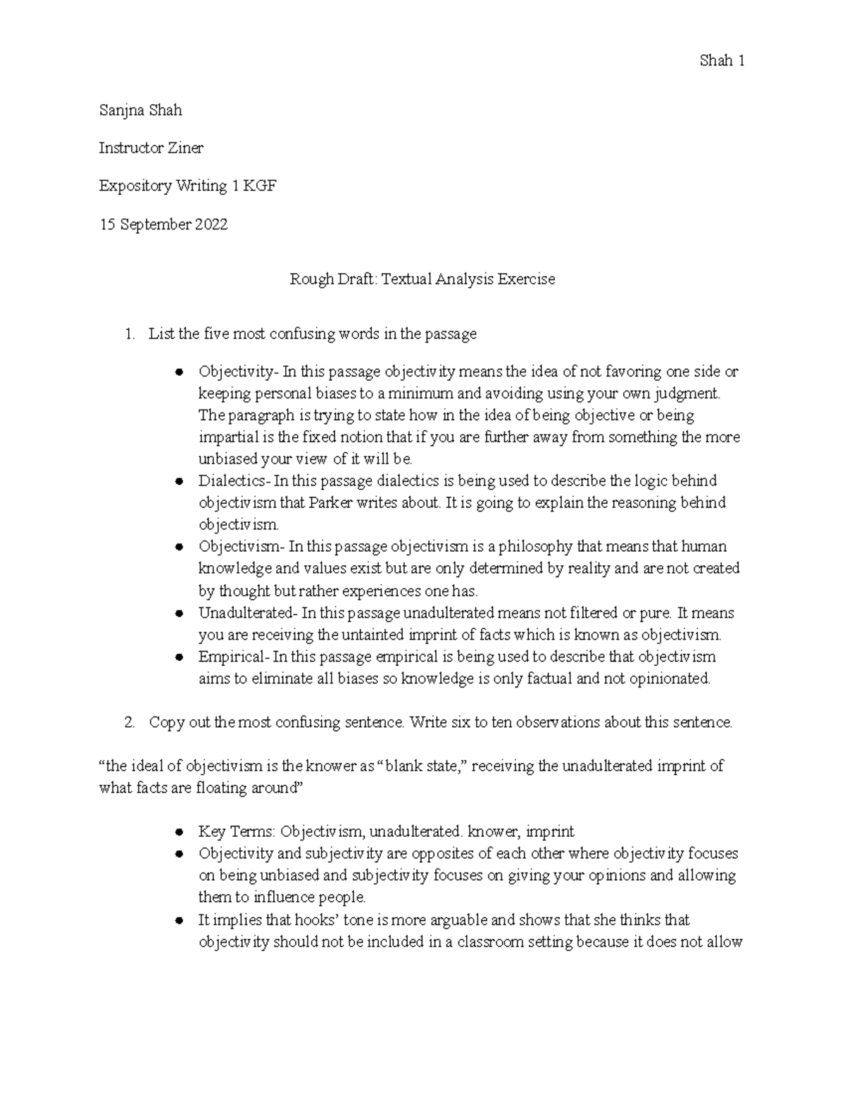 Rough Draft Textual Analysis Exercise - Sanjna Shah Instructor Ziner ...