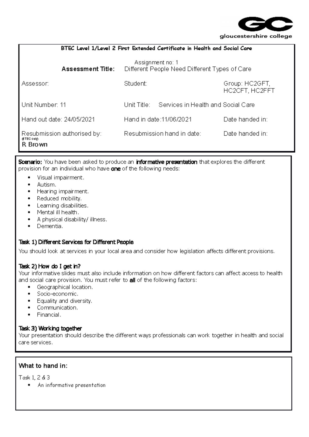 U11 Brief 2020- 2021 - This is an example for an assignment in health ...