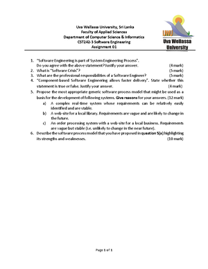 Assignment 1 Software Engineering Answers - Assignment 1 – Software ...