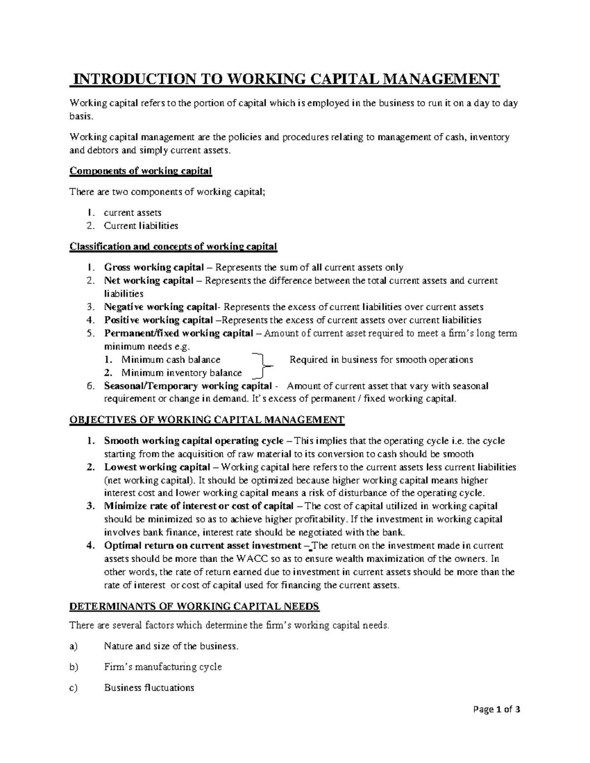 Topic 6 revised Working Capital Management - Page 1 of 3 INTRODUCTION ...