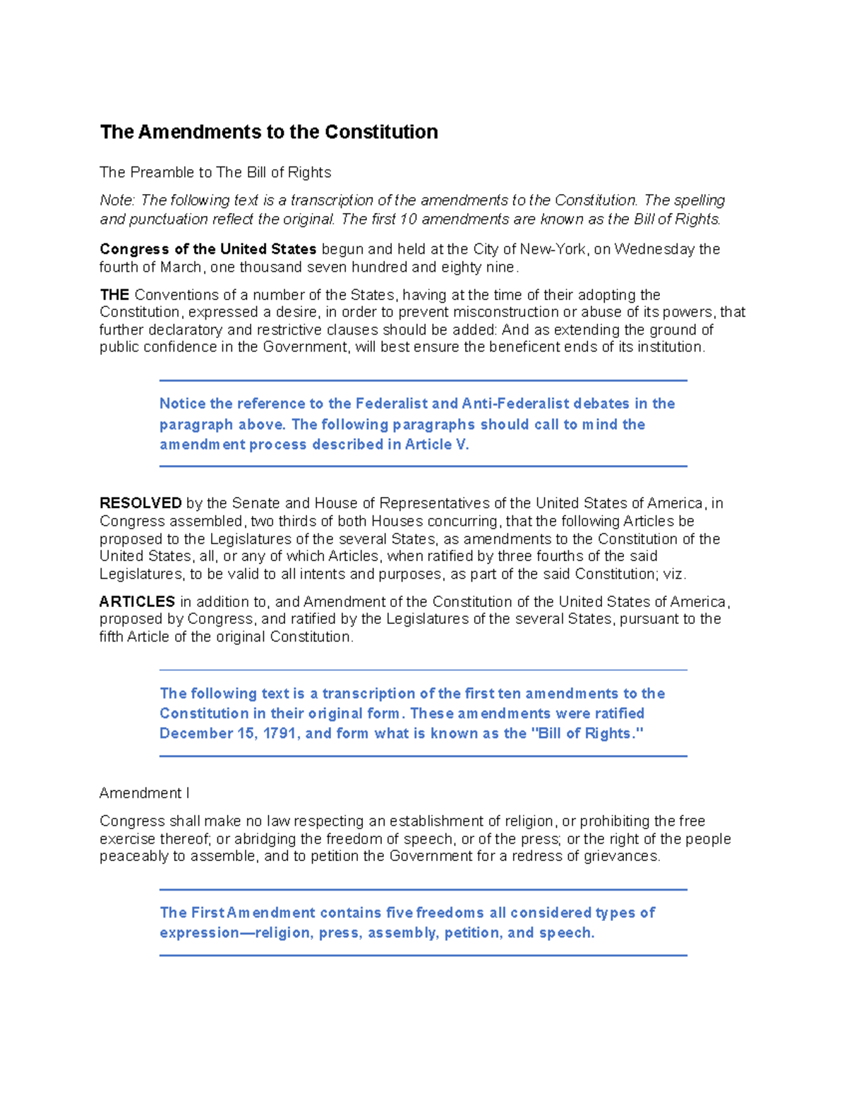 Amendment annotation- Advanced placement gov - The Amendments to the ...