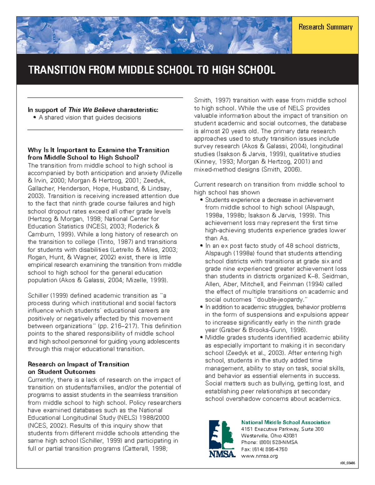 Transition from MSto HS - Research Summary National Middle School ...
