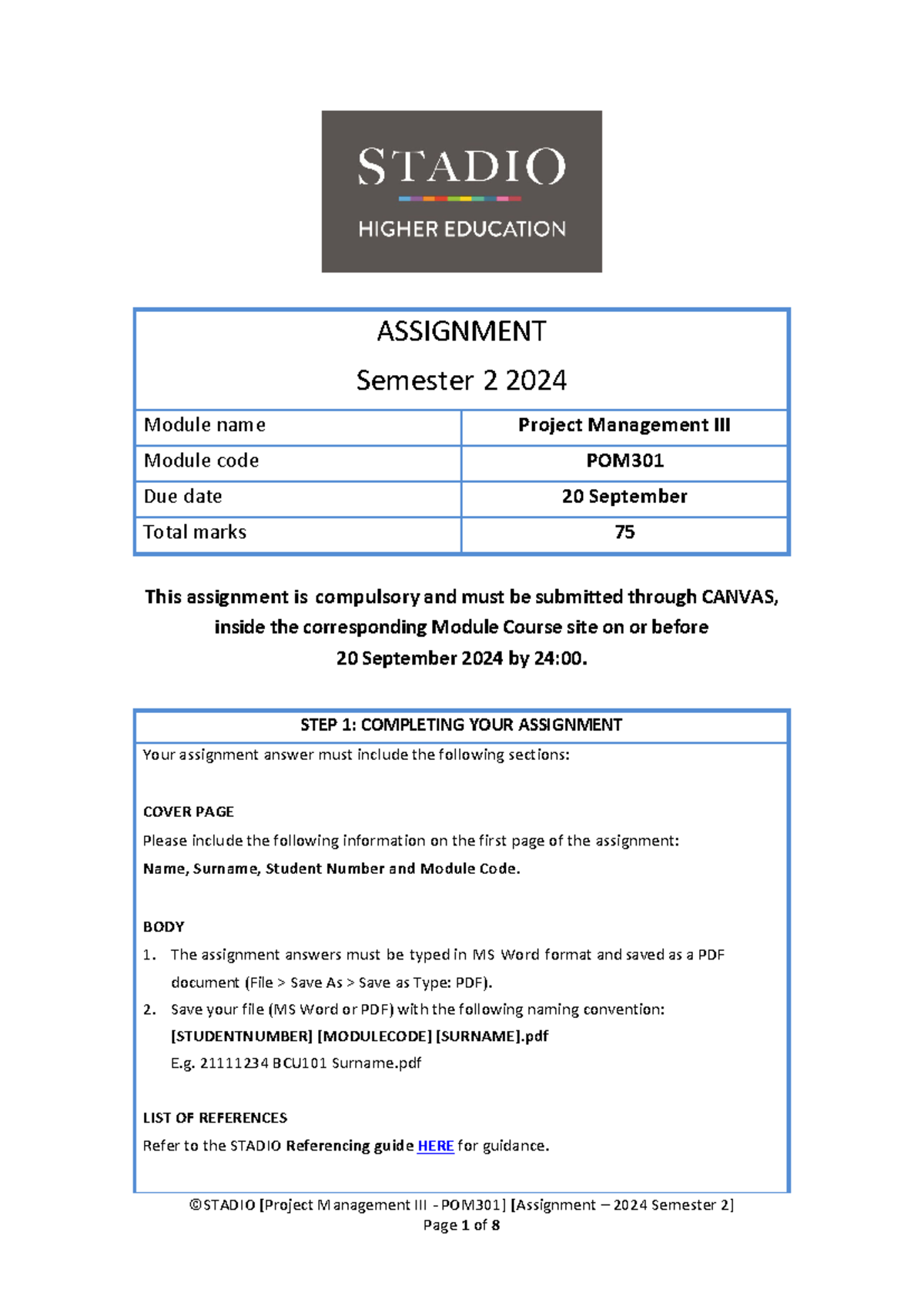 POM301 2024 02 ASMT-1 - Assignment 2024 02 - ©STADIO [Project ...