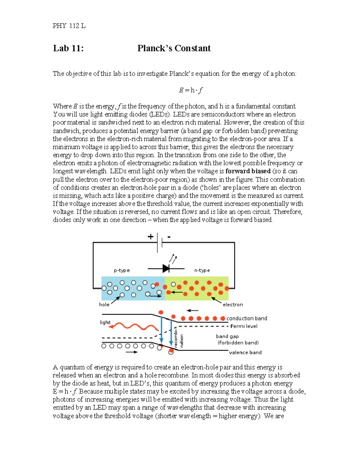Phy112l Lab11 Plancks Constant 3 - Lab 11: Planck’s Constant The ...