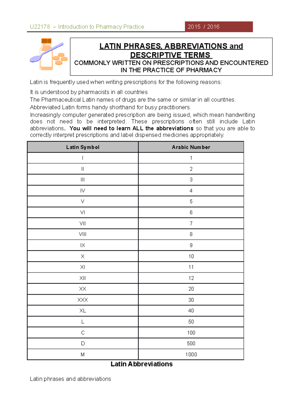 Latin Phrases AND Abbreviations Commonly USED IN Prescrip - Latin is ...