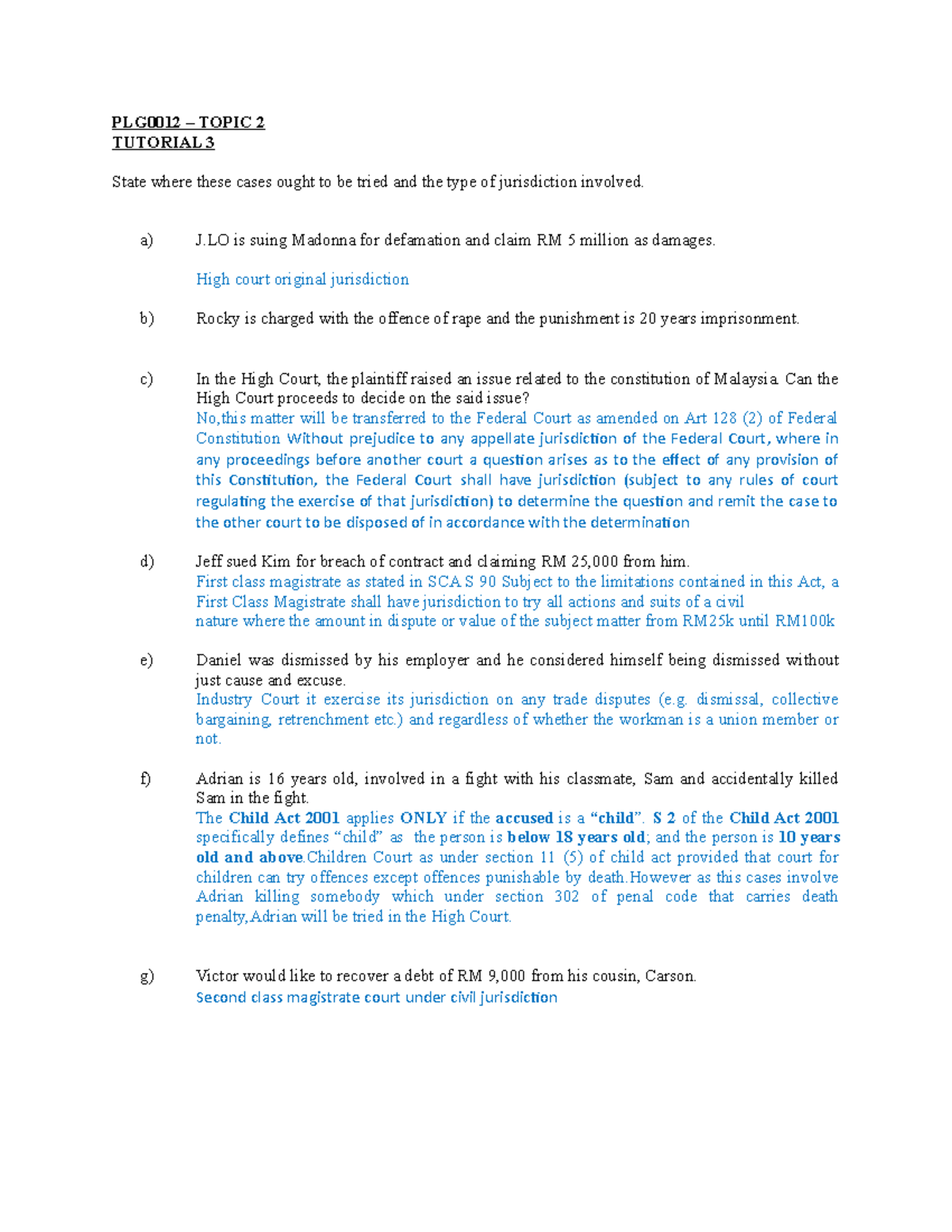TUT 3 - Topic 2 - auto A+ - PLG0012 – TOPIC 2 TUTORIAL 3 State where ...