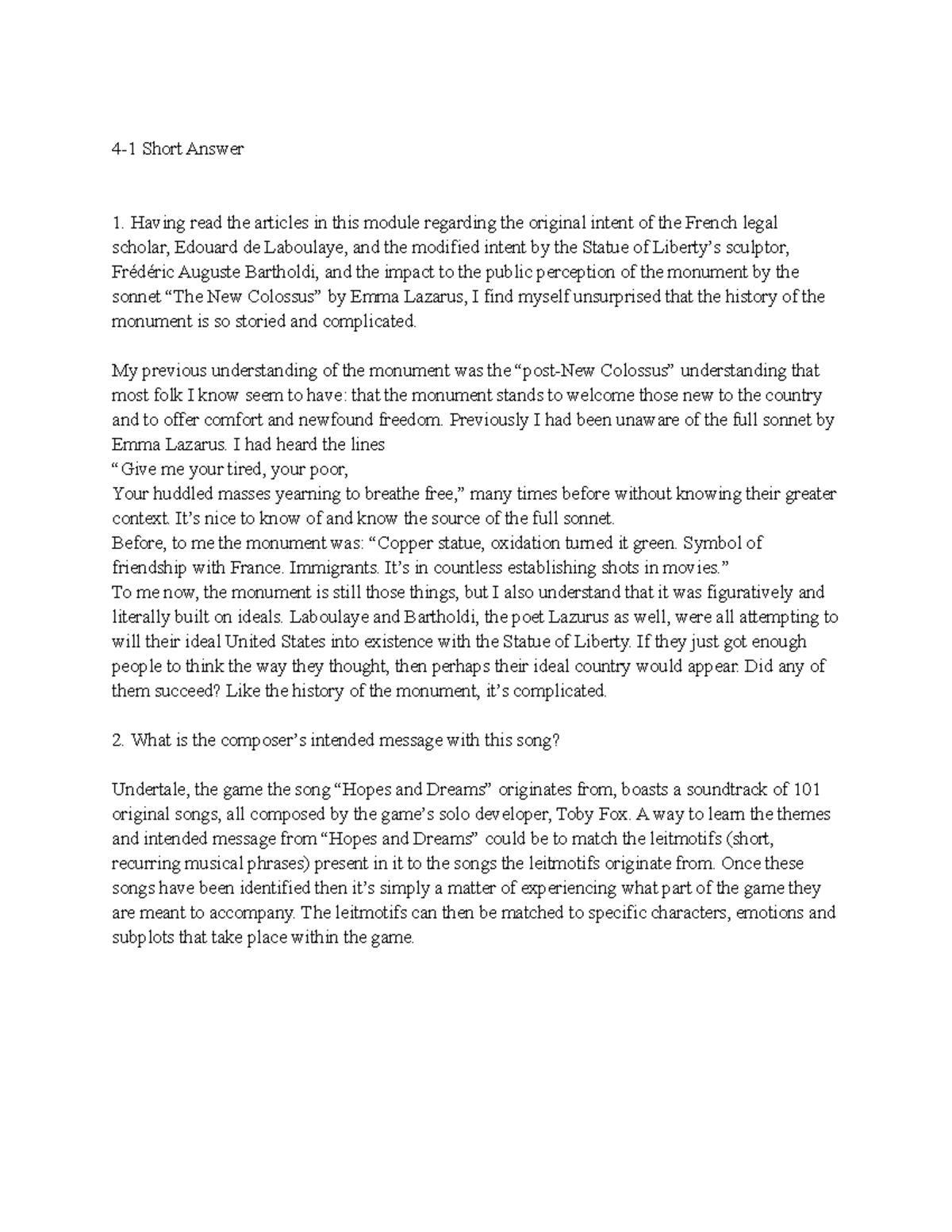 4-1 Short Answer assignment - 4-1 Short Answer Having read the articles ...