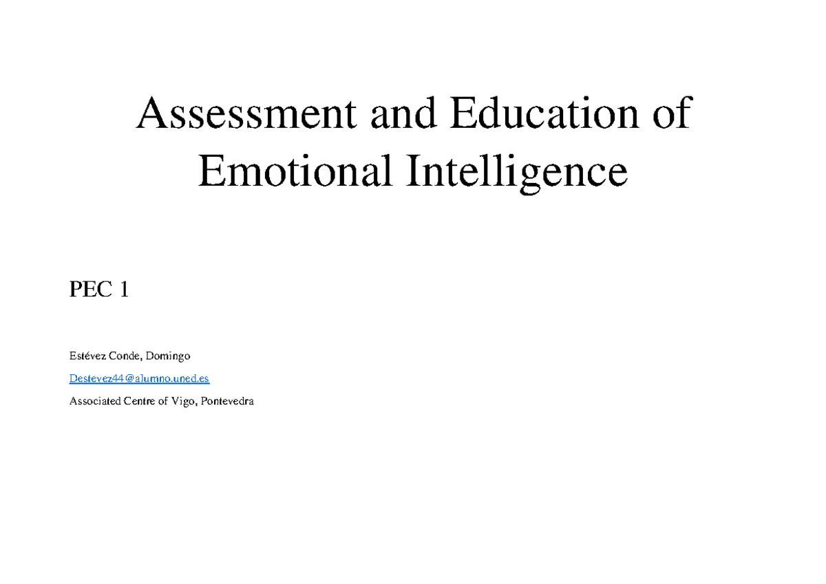 Assessment and Education of Emotional Intelligence PEC 1 - Assessment ...